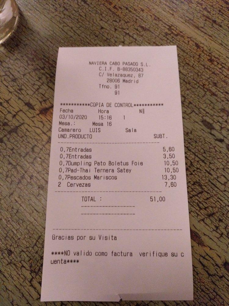 Menu at Restaurante Ha Long by Saigon, Madrid