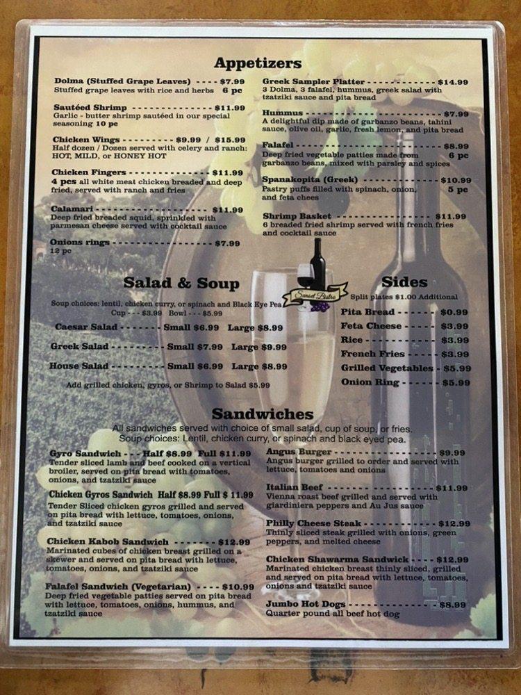 Menu at Sunset Bistro restaurant, Sun City, N 99th Ave