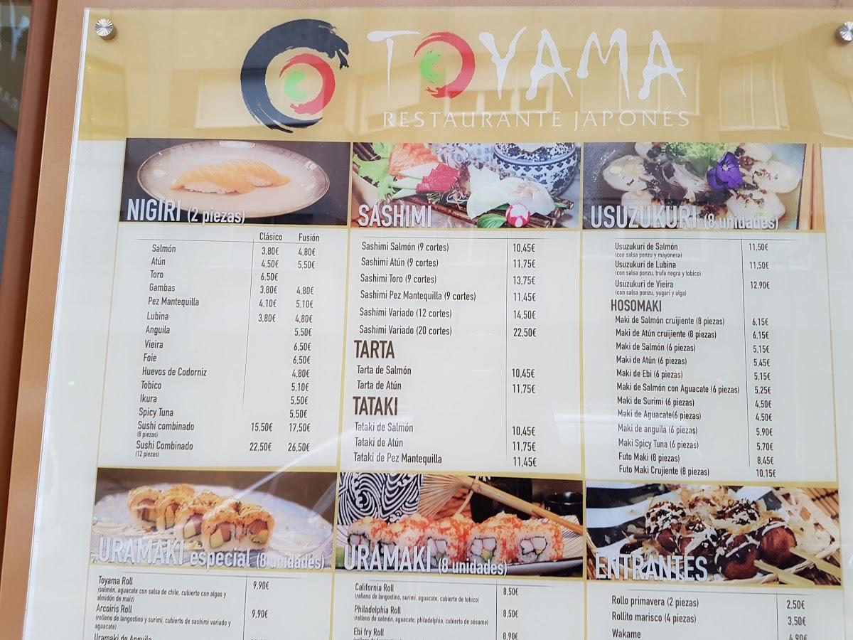 Carta del restaurante Toyama, Santiago del Compostela