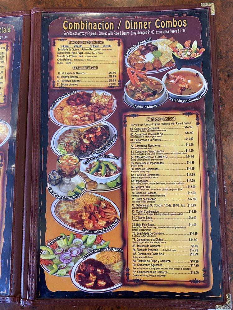 Menu at Casa Jimenez restaurant, Whittier, Whittier Blvd