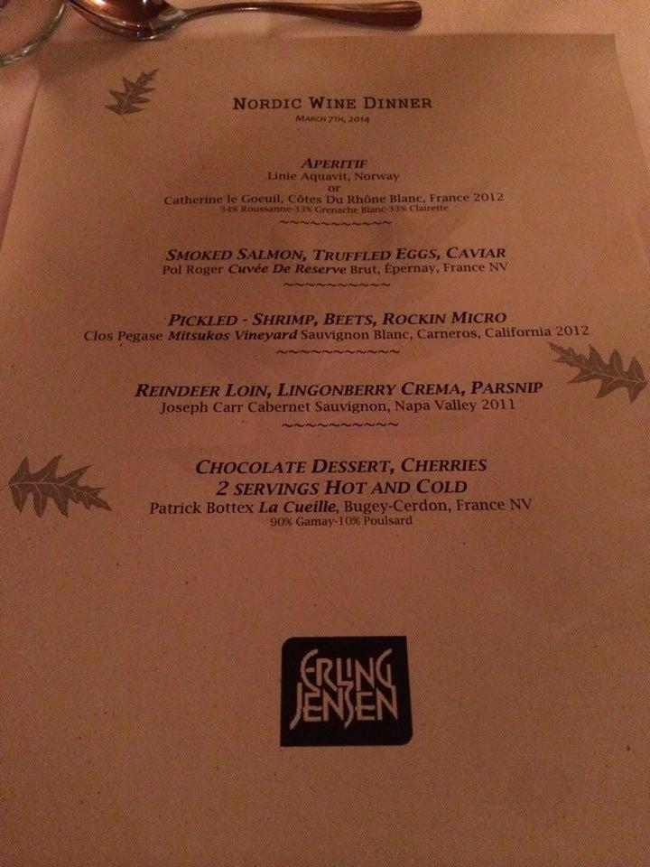 Menu at Erling Jensen The Restaurant, Memphis