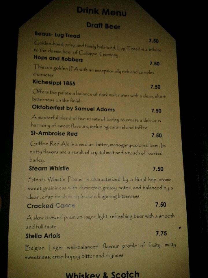 Menu at Forty one restaurant, Ottawa