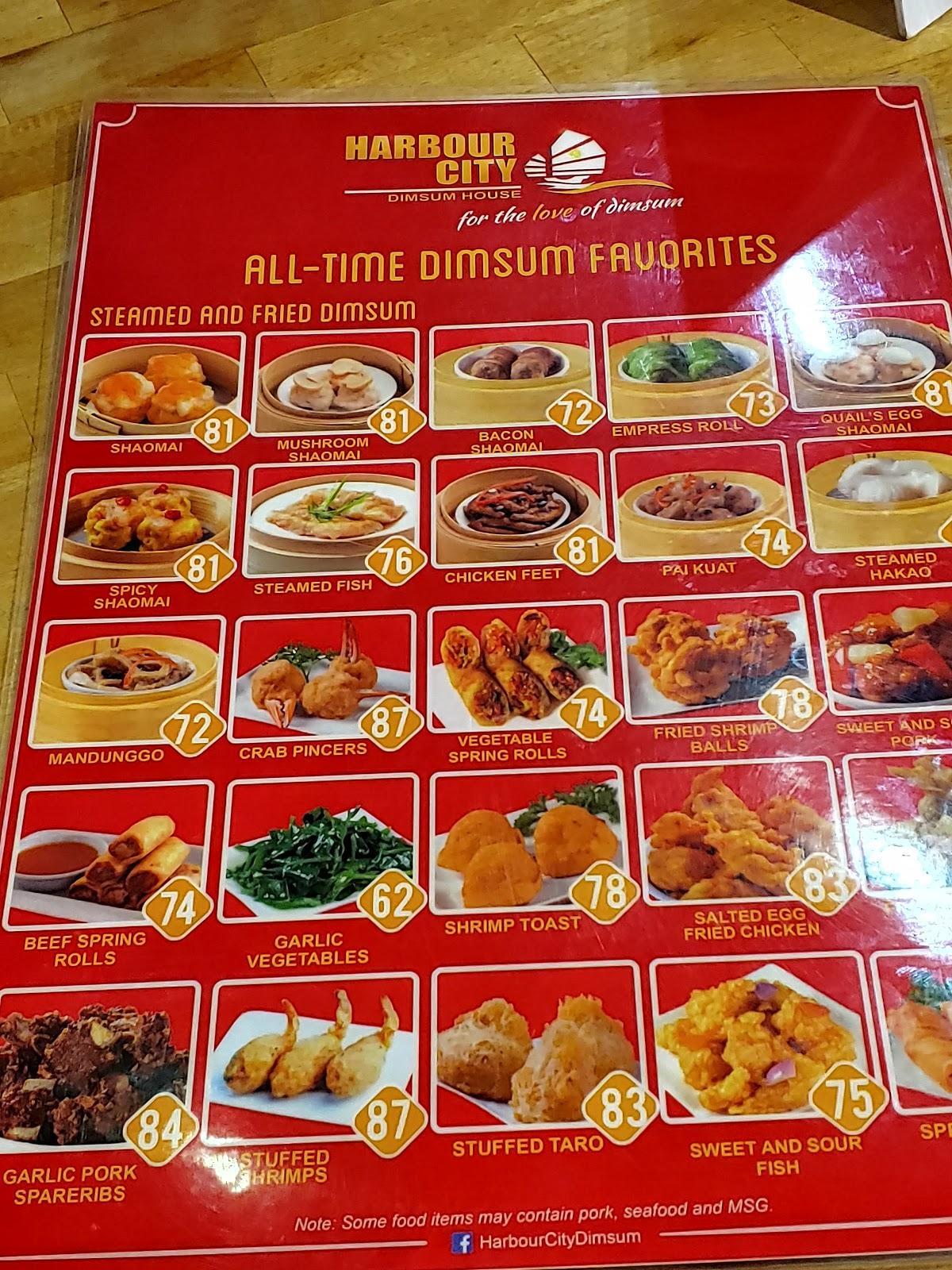 Menu at Harbour City Dimsum House restaurant, Cebu City, Third Floor