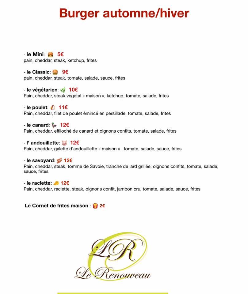Menu au Bar/restaurant Le Renouveau, Pont-de-Vaux