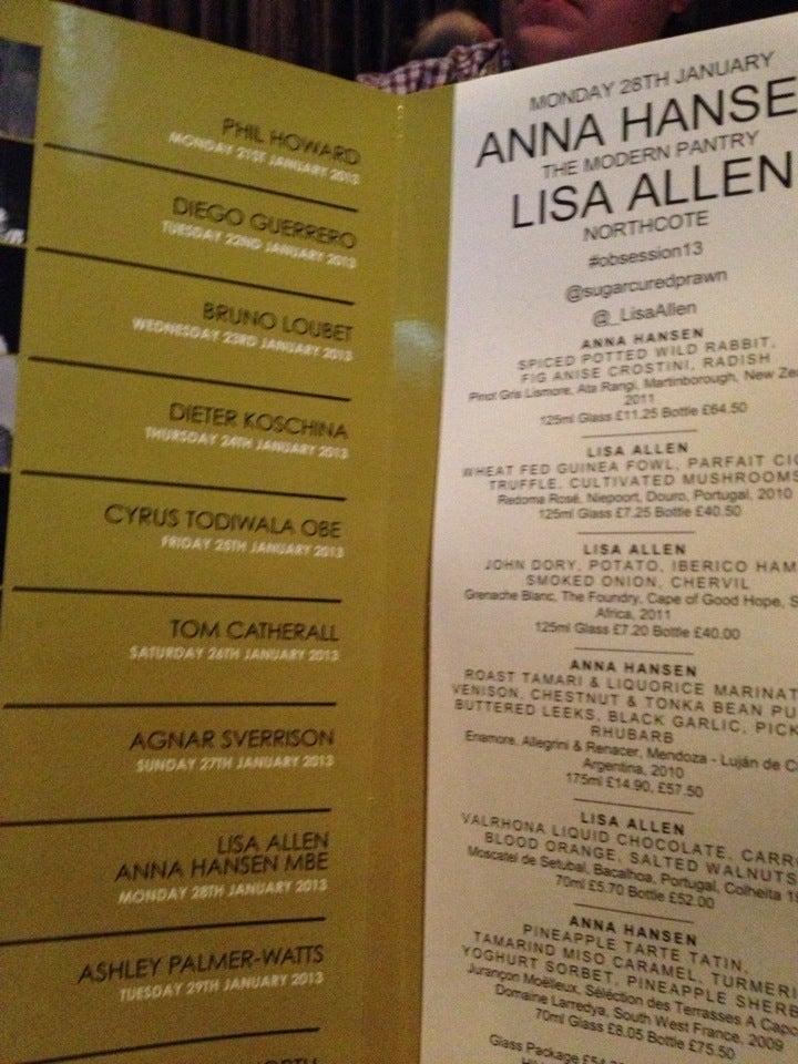 Menu at Northcote restaurant, Langho