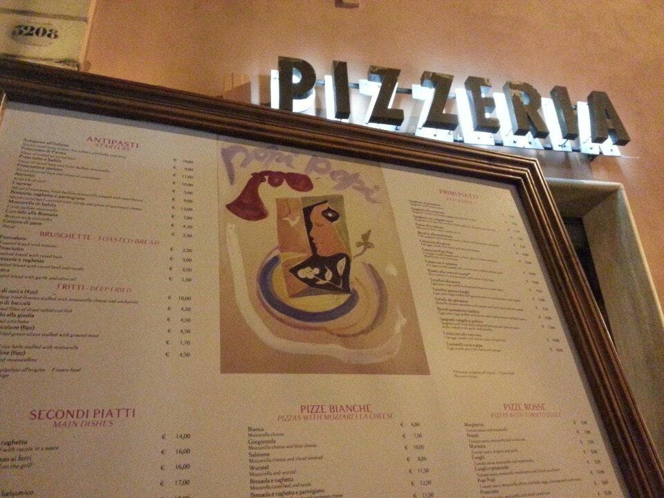 Menu at Popi Popi pizzeria, Rome, Via delle Fratte di Trastevere