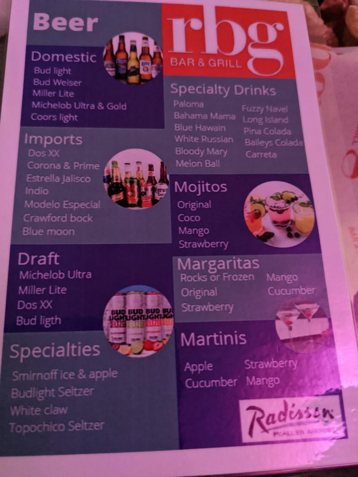 Menu at RBG (Radisson Bar & Grill), McAllen