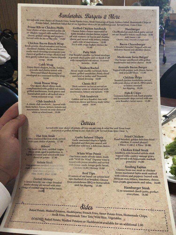 Menu at Rosalie's Restaurant, Bakery and Lounge, Sisseton