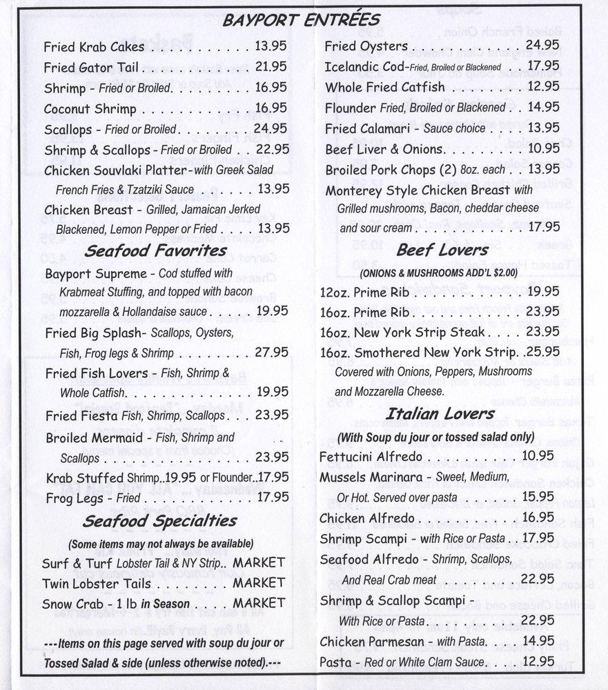 Menu at Bayport Inn pub & bar, Bayport, Cortez Blvd