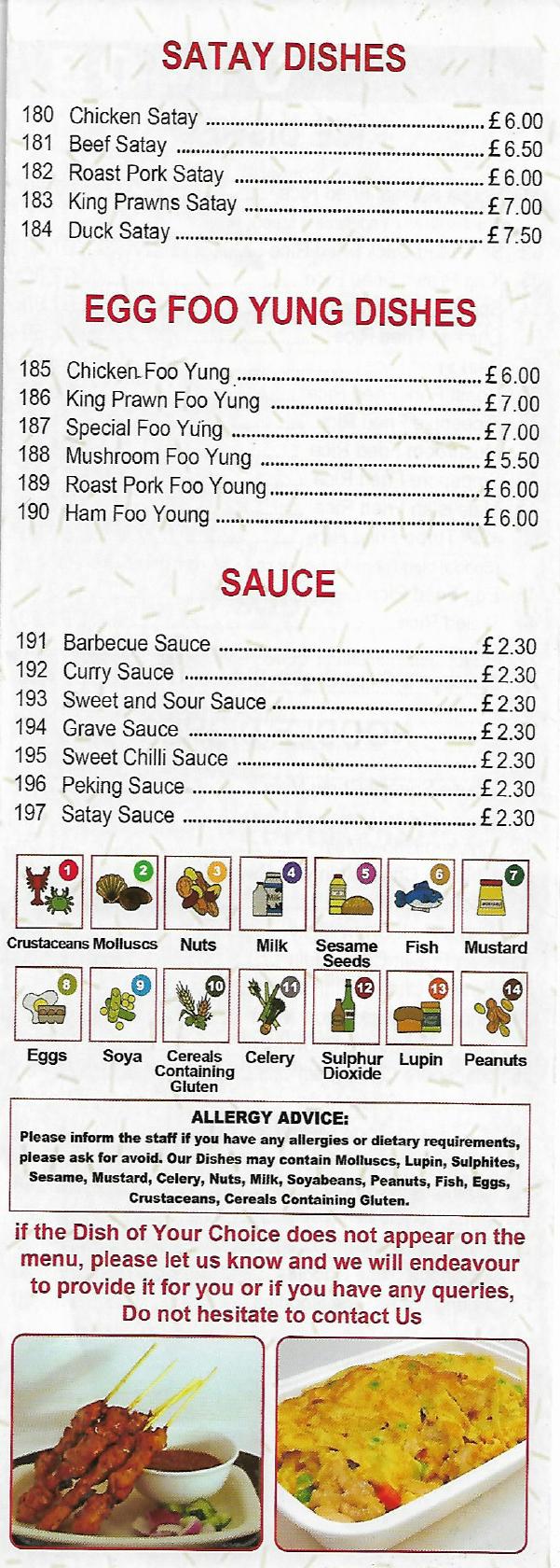 Carta del restaurante Red Dragon Chinese Takeaway, Brora