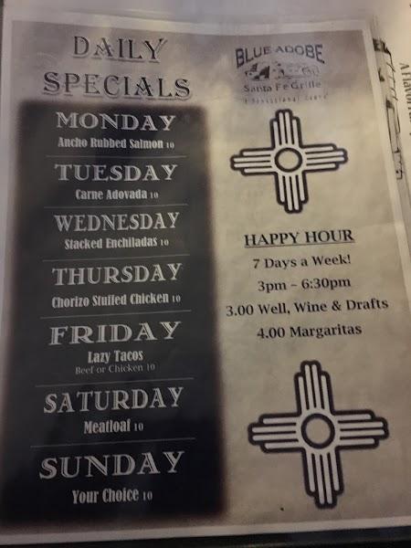 Menu at The Original Blue Adobe Grille pub & bar, Mesa