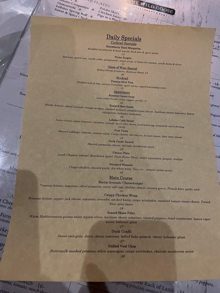 Menu at The Wild Goose pub & bar, Port Washington