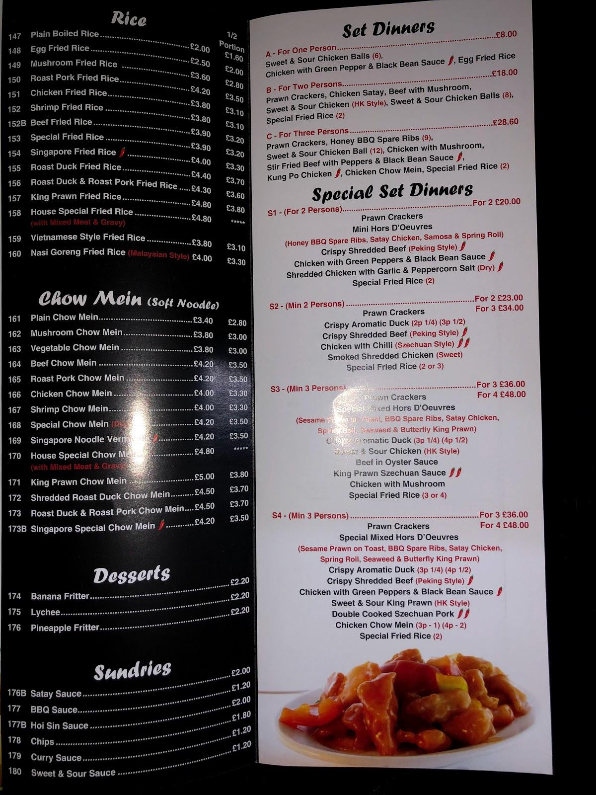 Menu at Chinaman fast food, Broadstairs