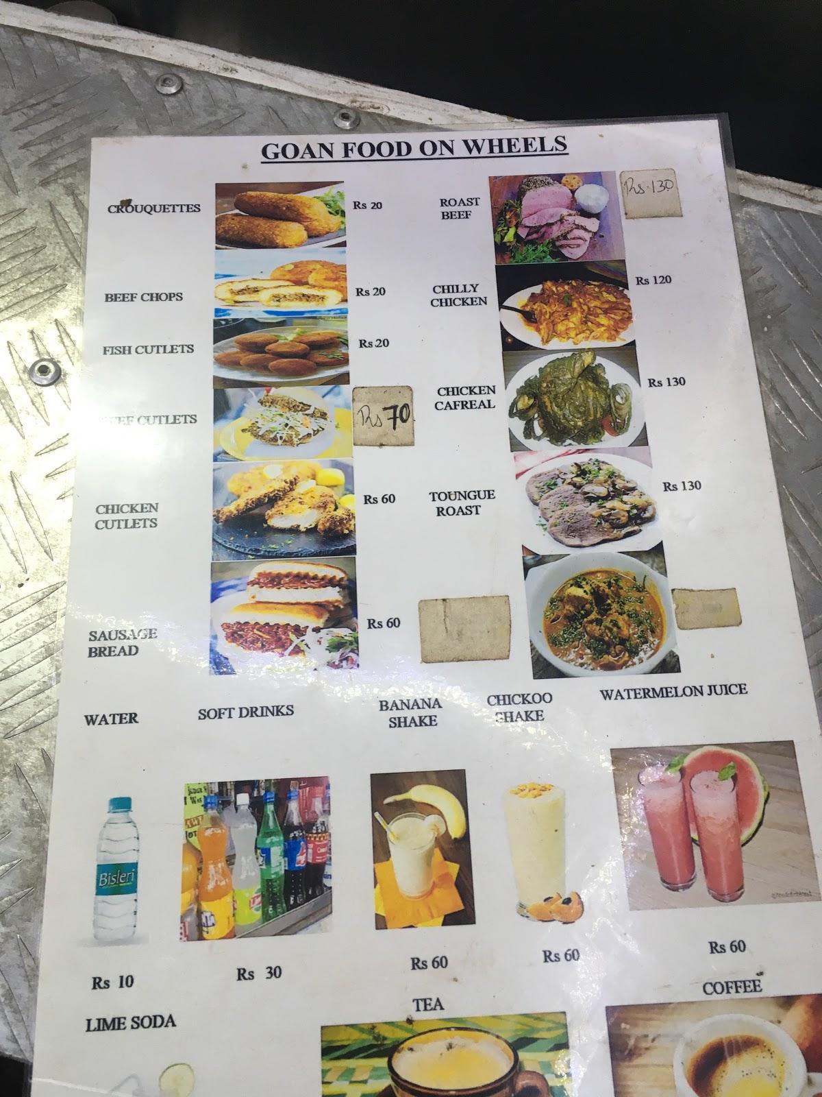 Menu at Goan Food Cart, Siolim