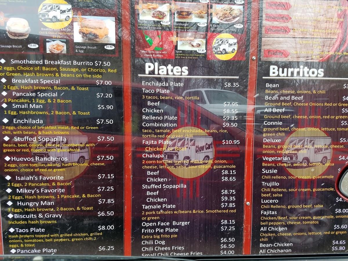 Menu at Mante's Chow Cart fast food, Taos