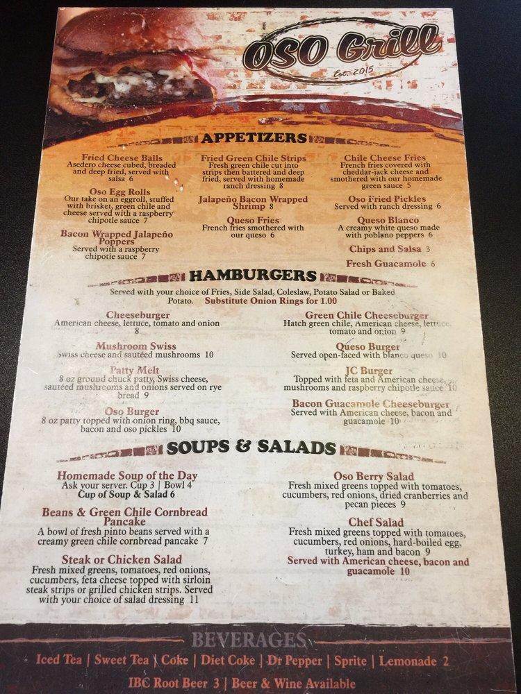 Menu at oso grill pub & bar, Capitan