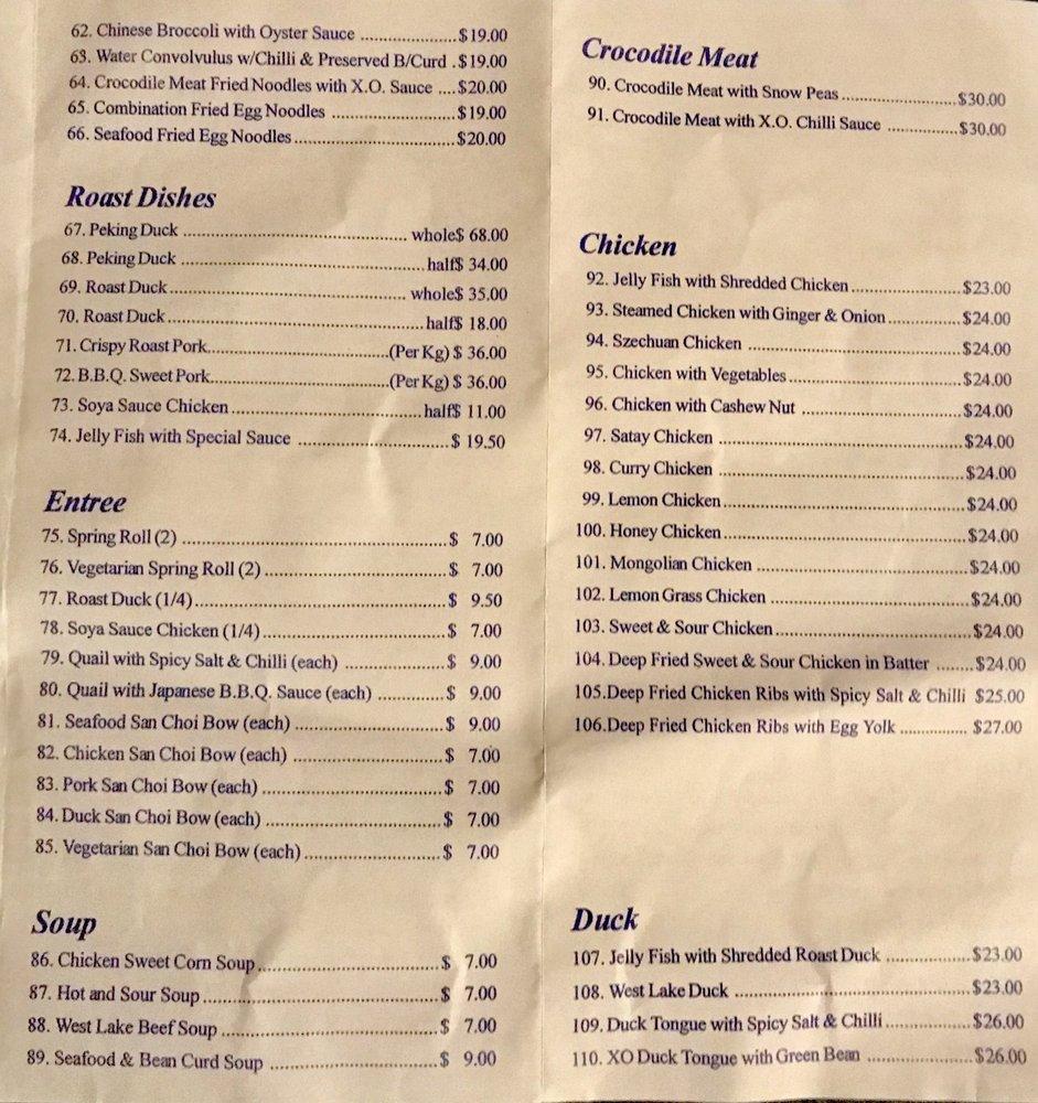 Menu at Pacific House Restaurant, Richmond, 8/240 Victoria St