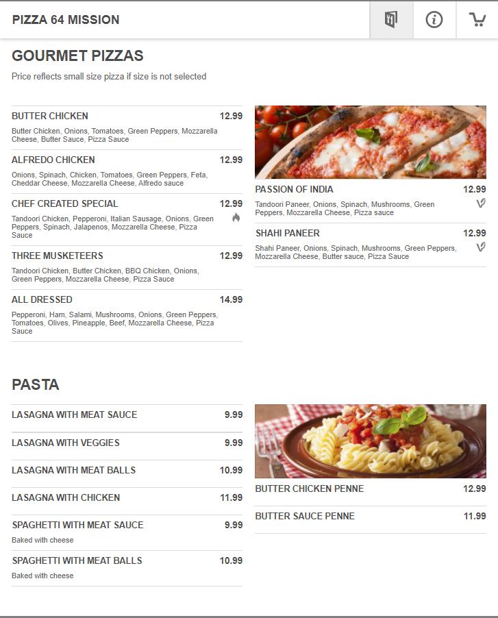 Menu at Pizza 64 pizzeria, Mission