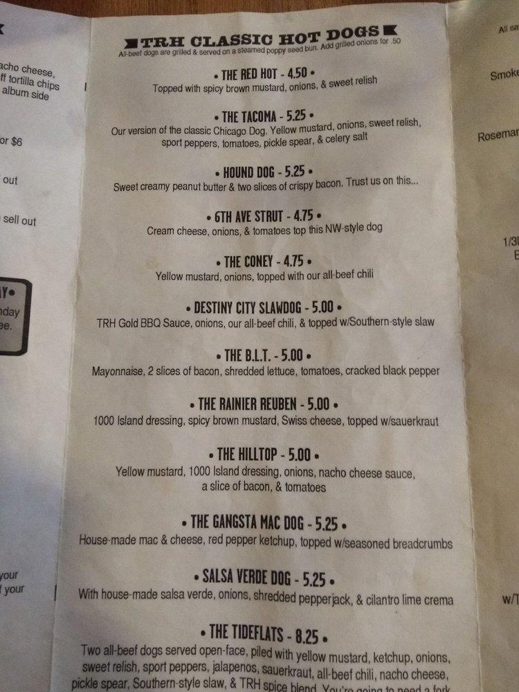 Menu at The Red Hot pub & bar, Tacoma, 6th Ave