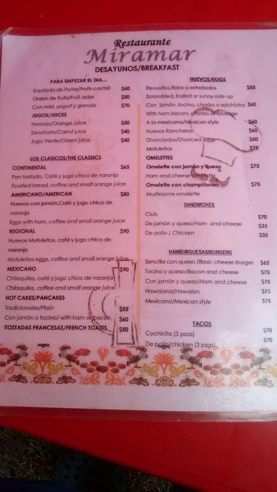 Menu at Restaurant Miramar, Campeche