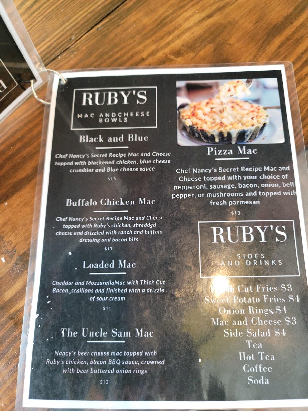 Menu at Ruby’s restaurant, Stroud