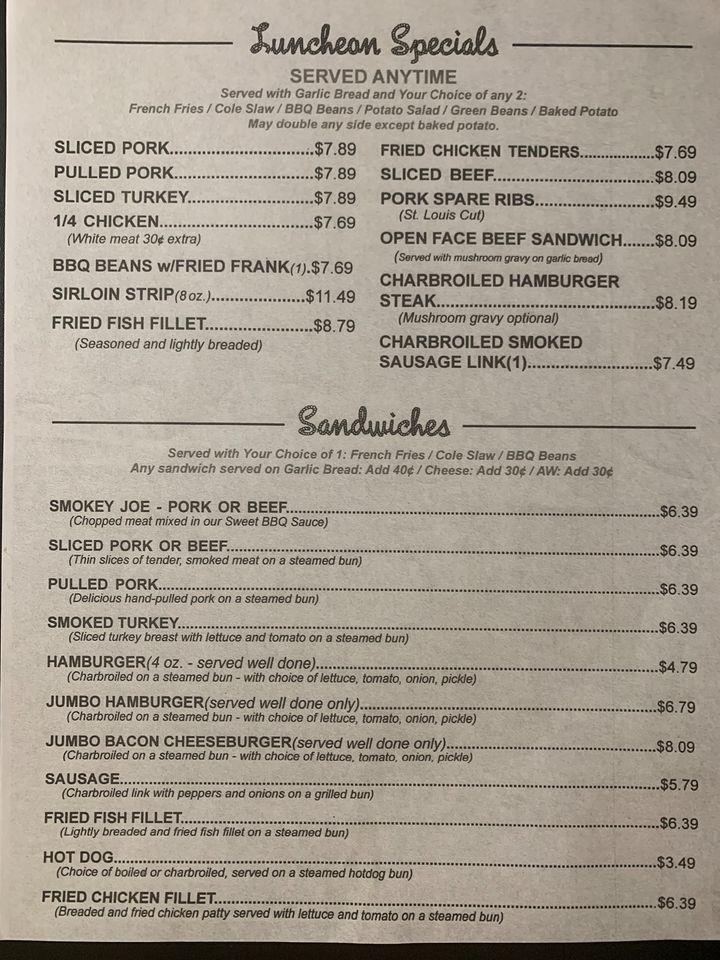 Menu at Smokey's BBQ, Pensacola, Pensacola Blvd