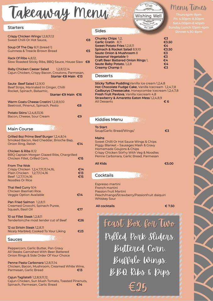 Menu at The Wishing Well - Bar and restaurant, Kingscourt, Main St