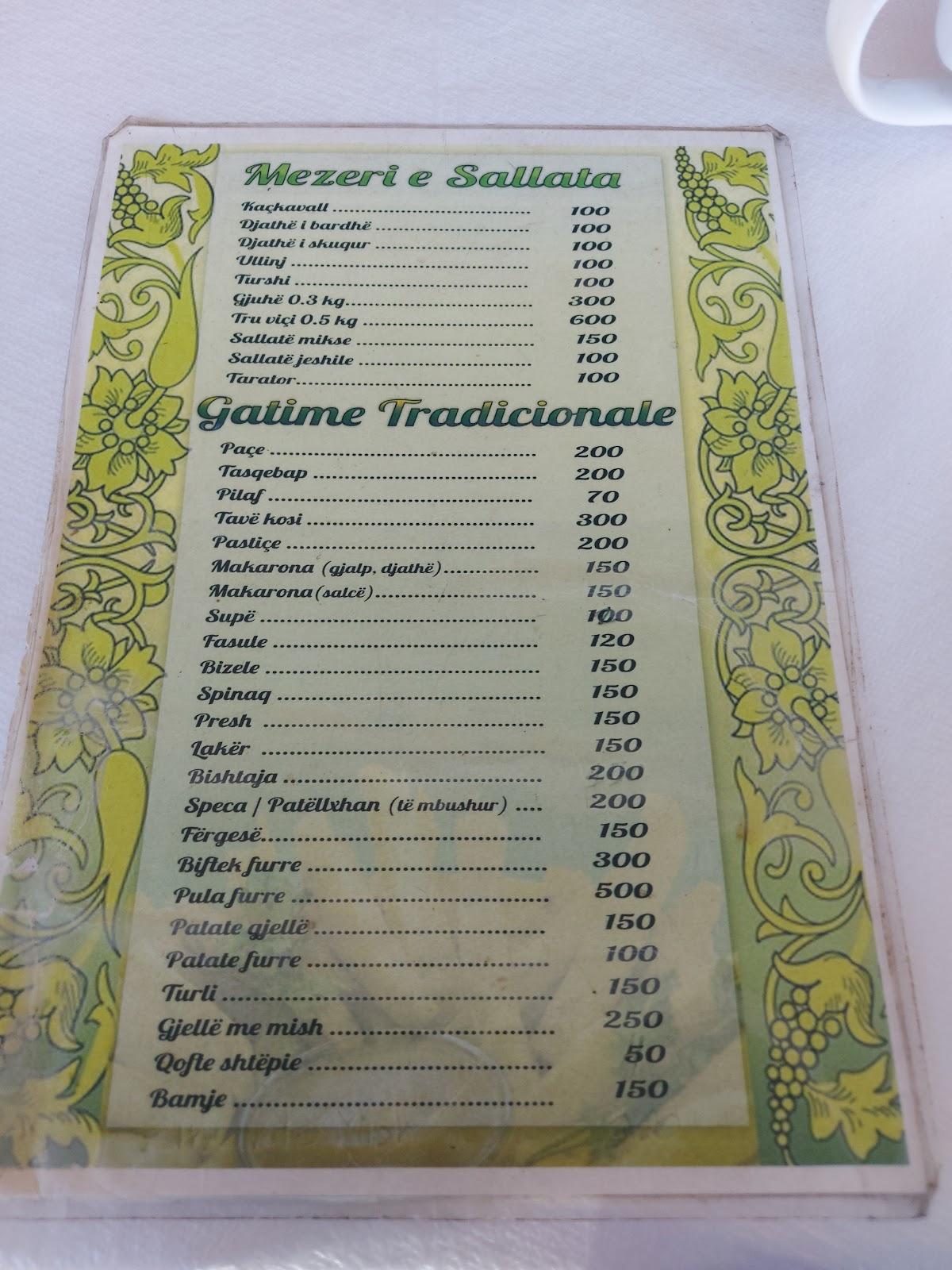 Menu at Traditional Restaurant Iri, Durrës