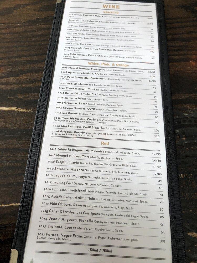 Menu at Bar Raval, Toronto, 505 College St