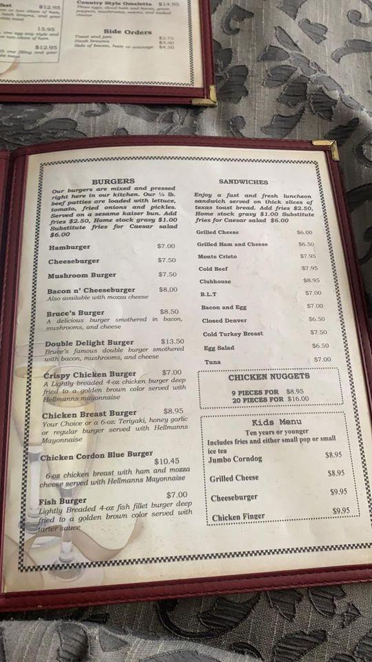 Menu at Bruce's Place Restaurant, Daysland