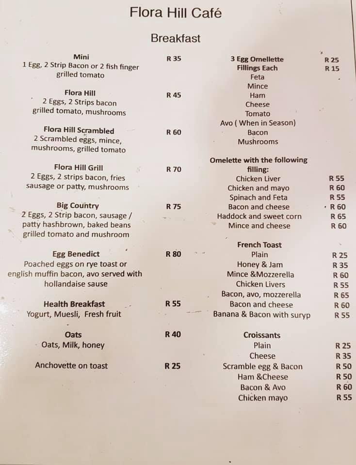 Menu at Flora Hill pub & bar, Springs