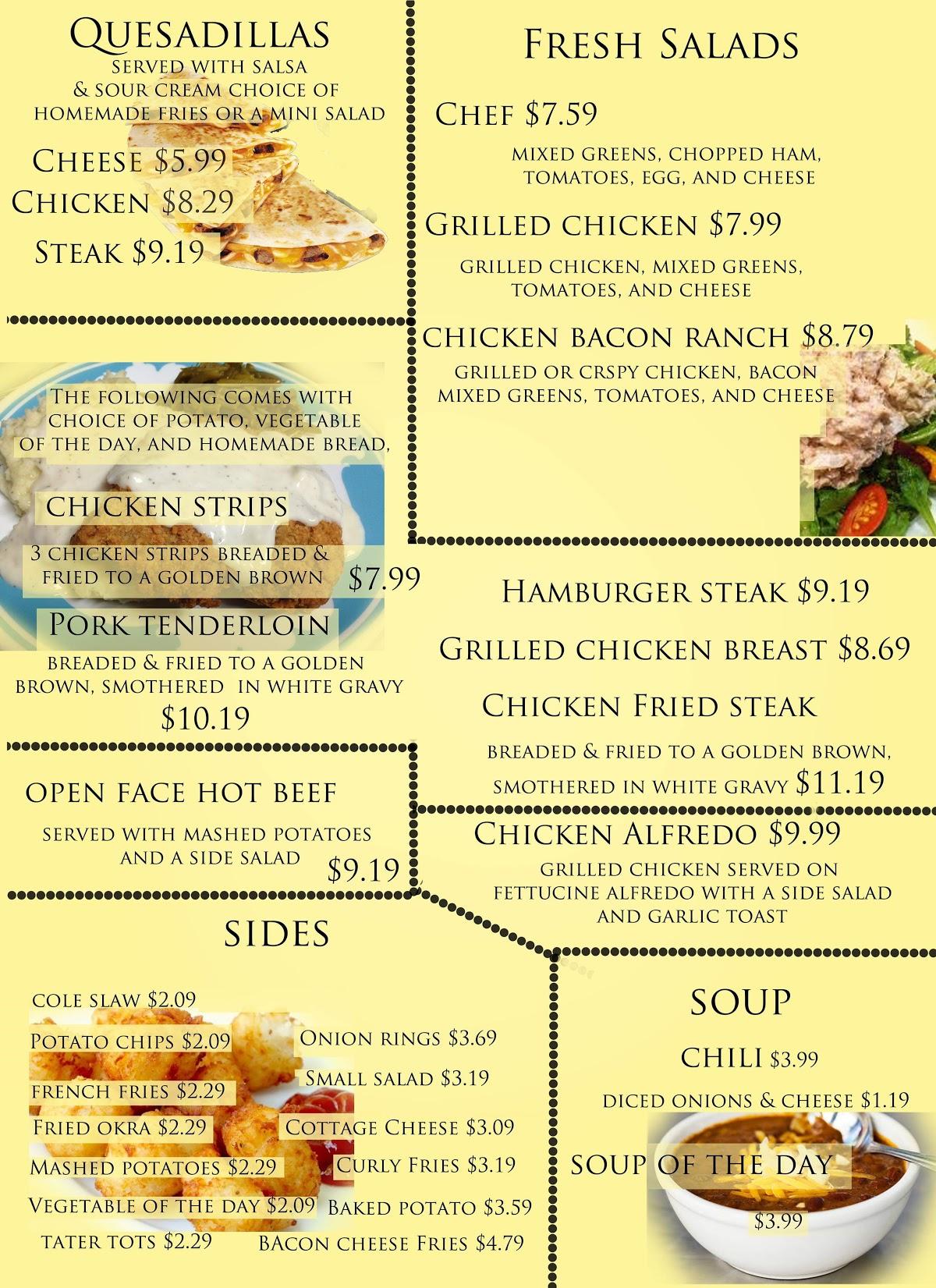 Menu at L.A. Cafe, Mountain Grove