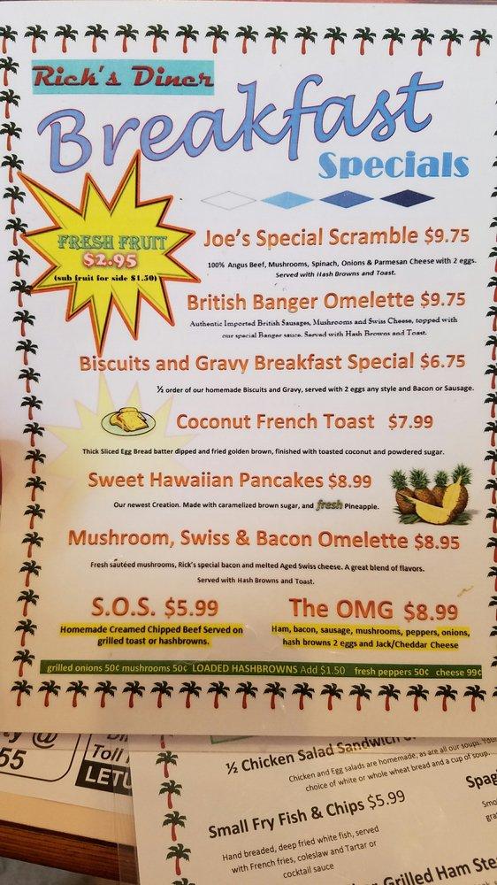 Menu at Rick's Diner restaurant, Port St. Lucie, 466 SW Port St Lucie ...