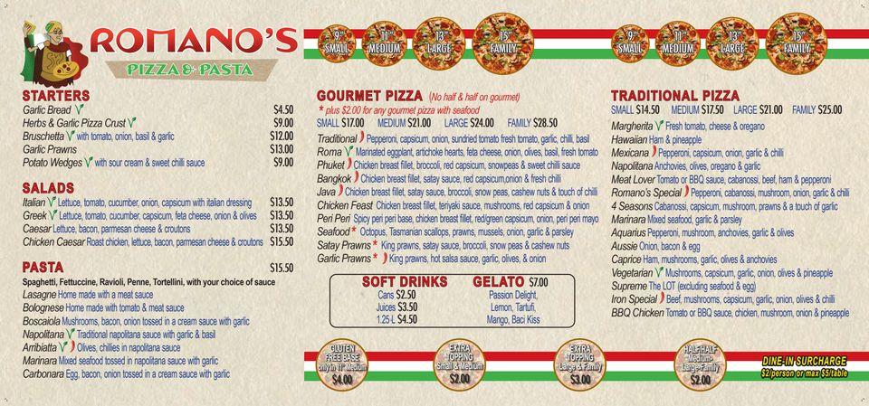 Menu at Romano's Pizzeria, North Parramatta