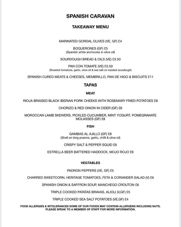 Menu at Spanish Caravan restaurant, Macclesfield, 7 Albert Place