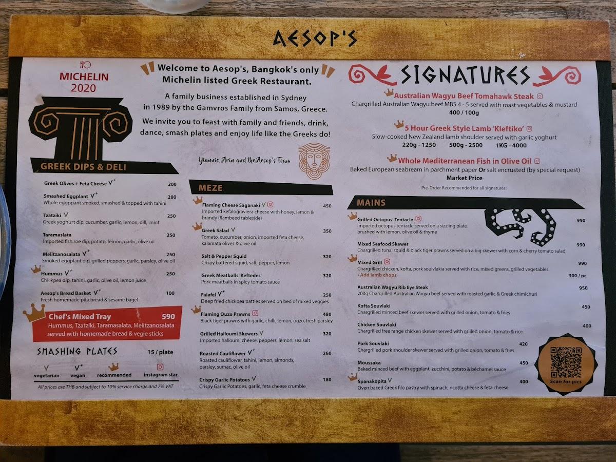 Menu at Aesops Greek Restaurant & Rooftop, Bangkok