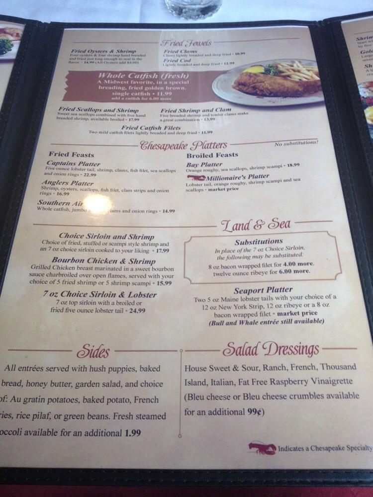 Menu at Chesapeake Seafood House steakhouse, Springfield