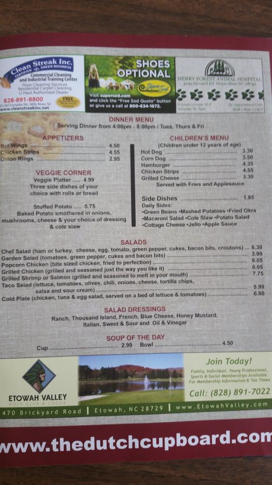 Menu at Dutch Cupboard restaurant, Etowah, Brevard Rd