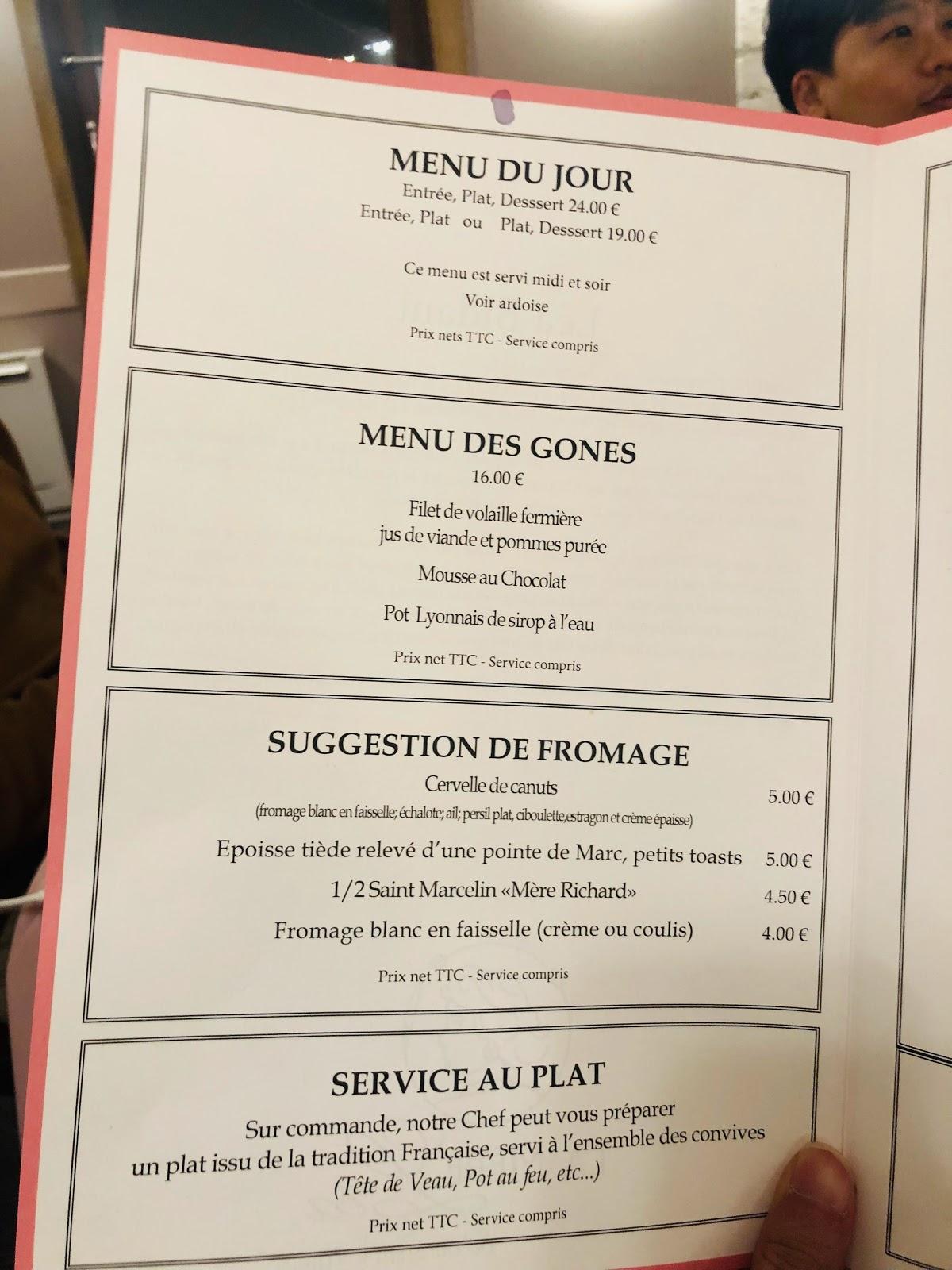 Menu au La Voûte Chez Léa restaurant, Lyon