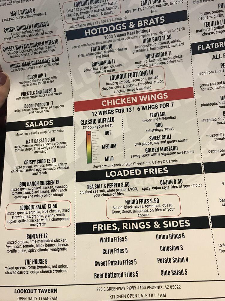 Menu at Lookout Tavern pub & bar, Phoenix