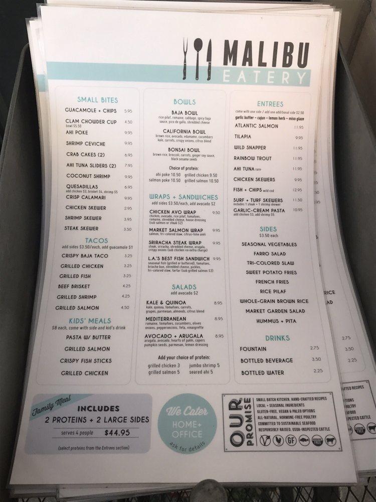 Menu at Malibu Eatery restaurant, El Segundo