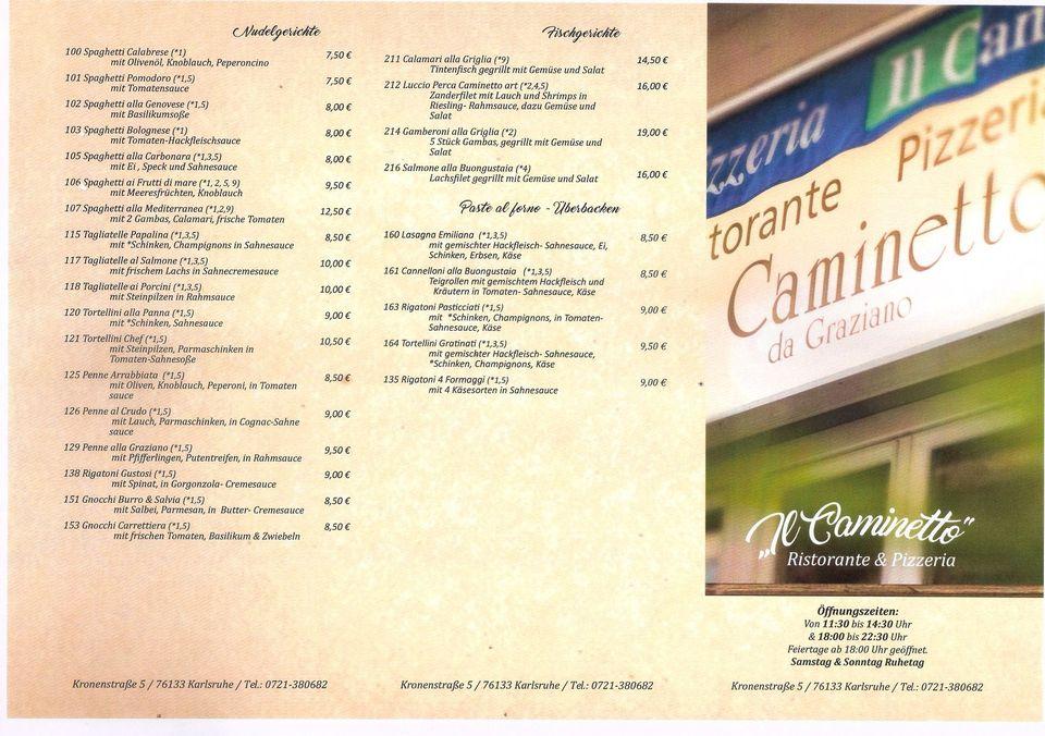 Speisekarte von Pizzeria Il Caminetto, Karlsruhe