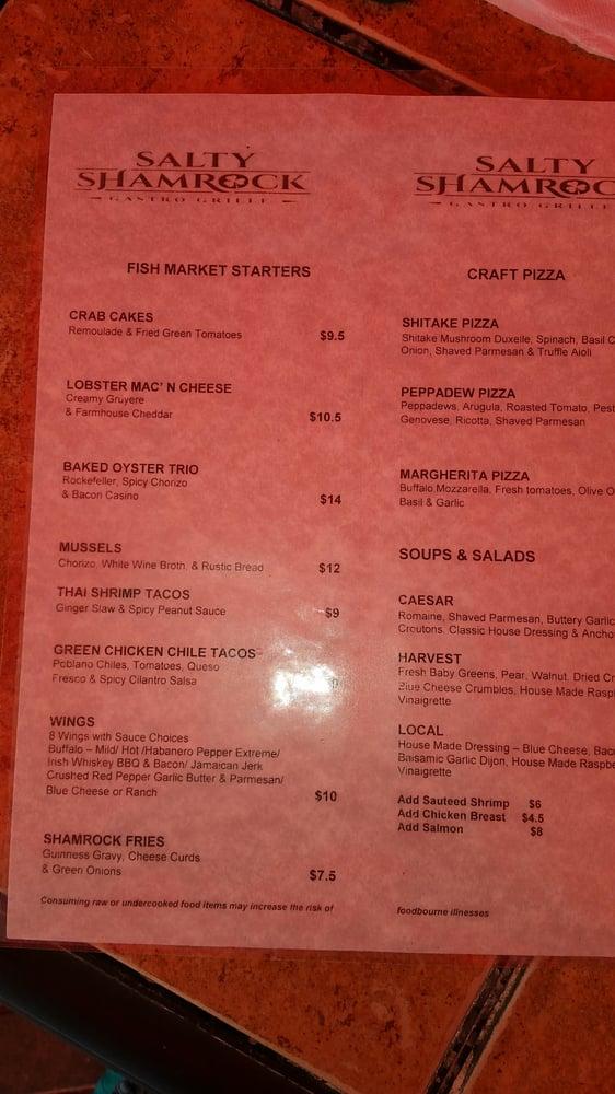 Menu at SALTY SHAMROCK IRISH PUB, Apollo Beach, N U.S. Hwy 41