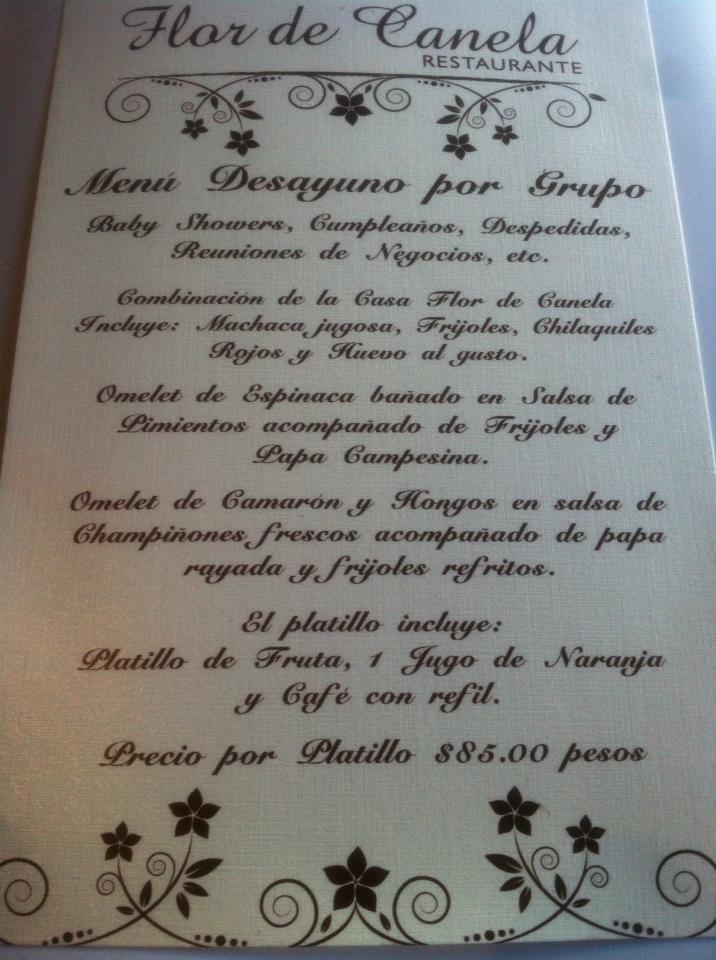 Menu at Flor de canela restaurant, Ensenada