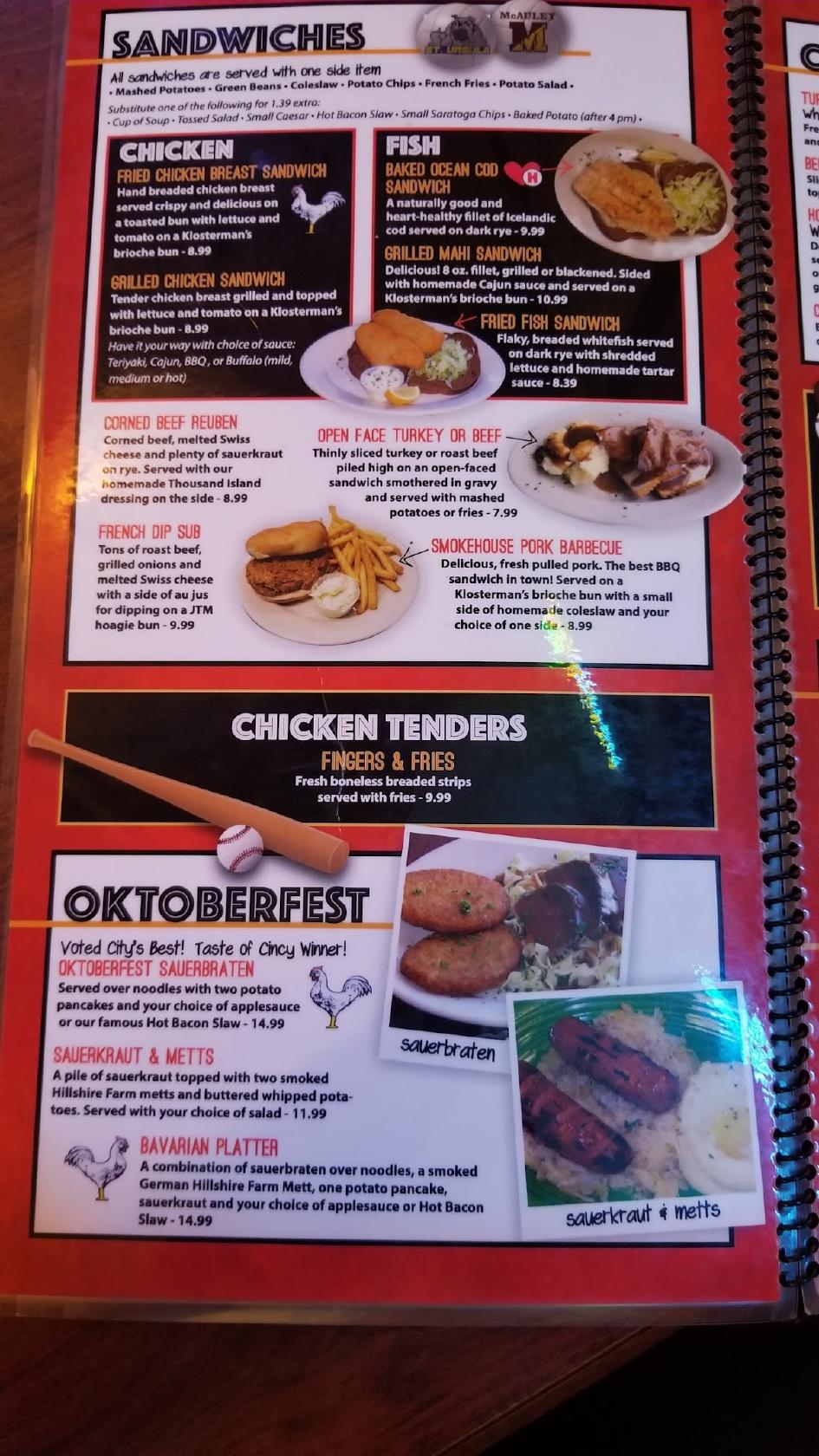 Menu at Ron's Roost restaurant, Cincinnati