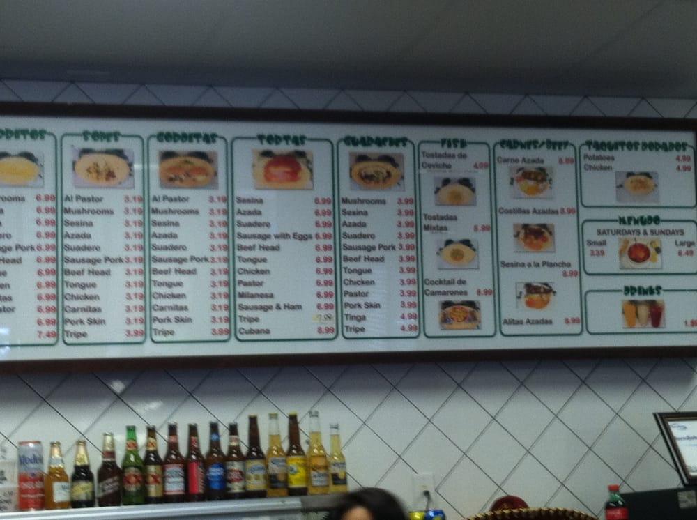 Menu at Taqueria El Toro restaurant, Raleigh, Junction Blvd