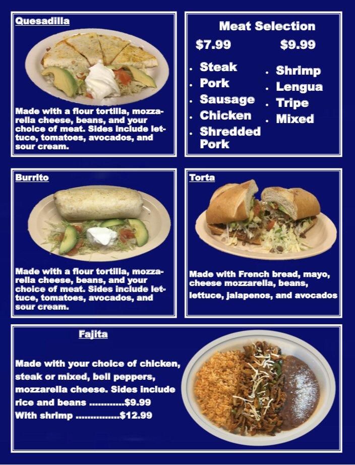 Menu at Taqueria Santa Cruz LLC restaurant, Sedalia