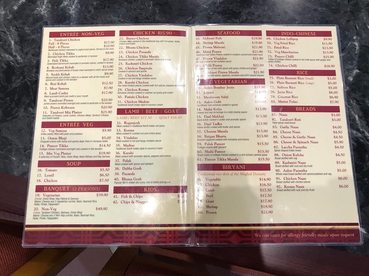 Menu at Amin's Kitchen restaurant, Surfers Paradise