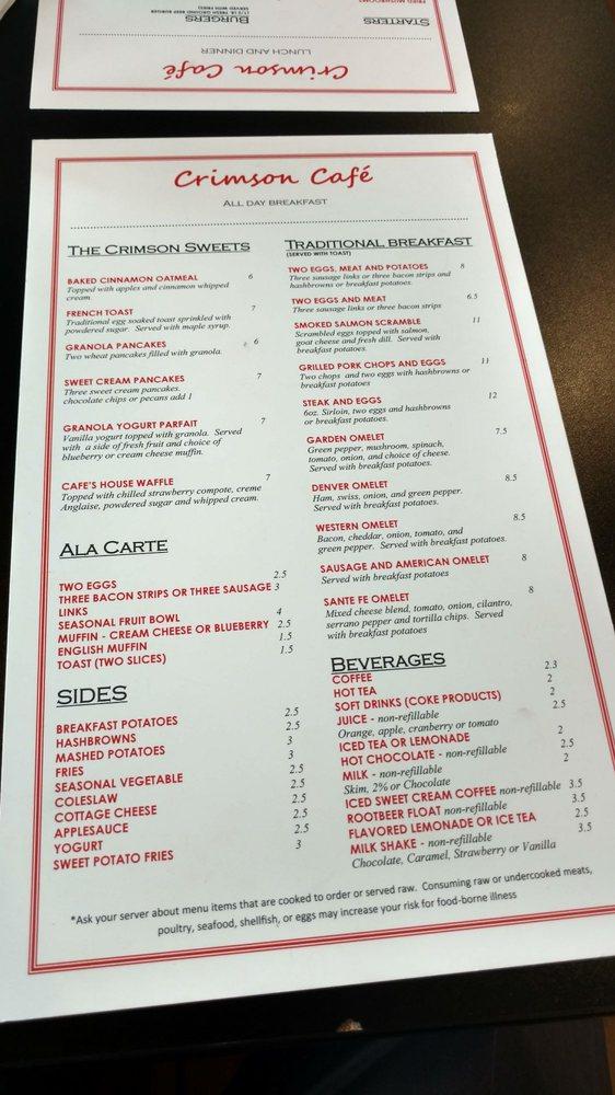 Menu at Crimson Cafe, Saint Joseph