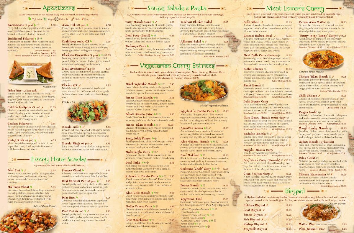 Menu at Curry Masala restaurant, Spring